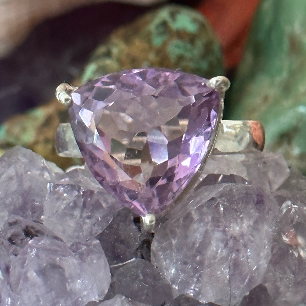 Amethyst Trillion Cut Triangle Sterling Silver Ring - Gem